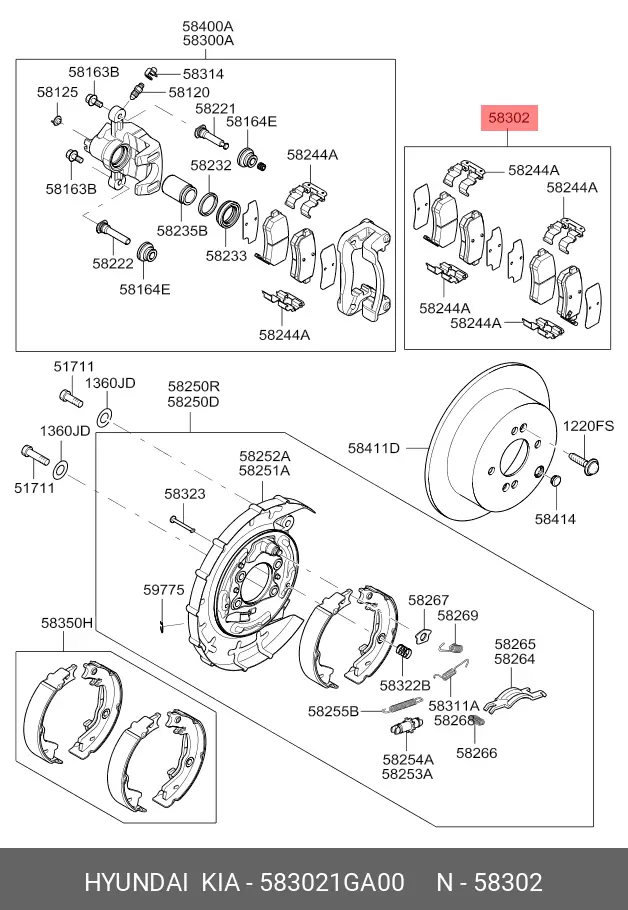 HYUNDAI / KIA 583021GA00 58302-1GA00, 58302-1JA30, 58302-1MA00, 58302 ...