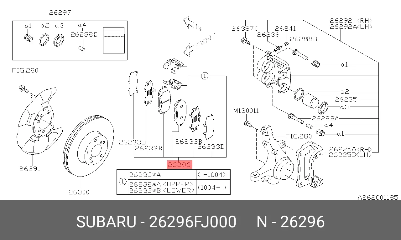 SUBARU 26296-FJ000 26296-AE150, 26296-FG000, 26296-AE190, 26296-FJ000